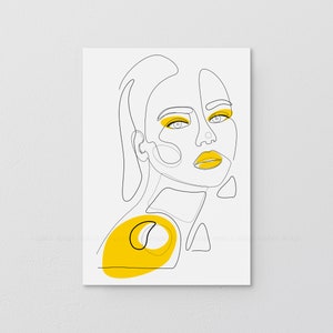 Printable Gold Colour Girl Portrait Illustration, Yellow Face Contour ...
