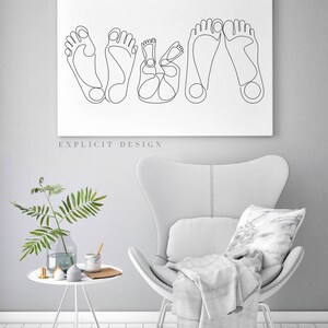 Family Feet Printable, One Line Drawing Print, Black White Baby Artwork ...