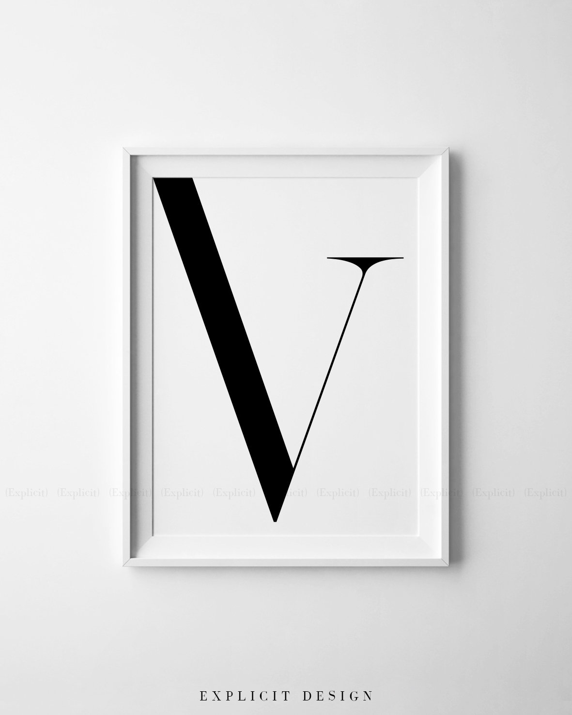 Large V Letter Printable Monochrome Poster Black and White | Etsy