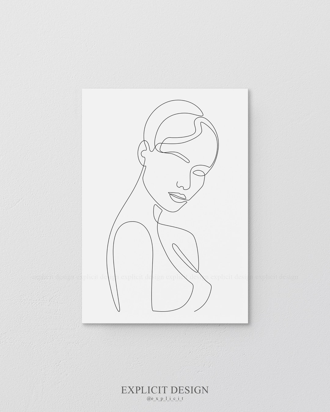 Printable Face Contour Drawing Art, Woman in One Single Line, Black and ...