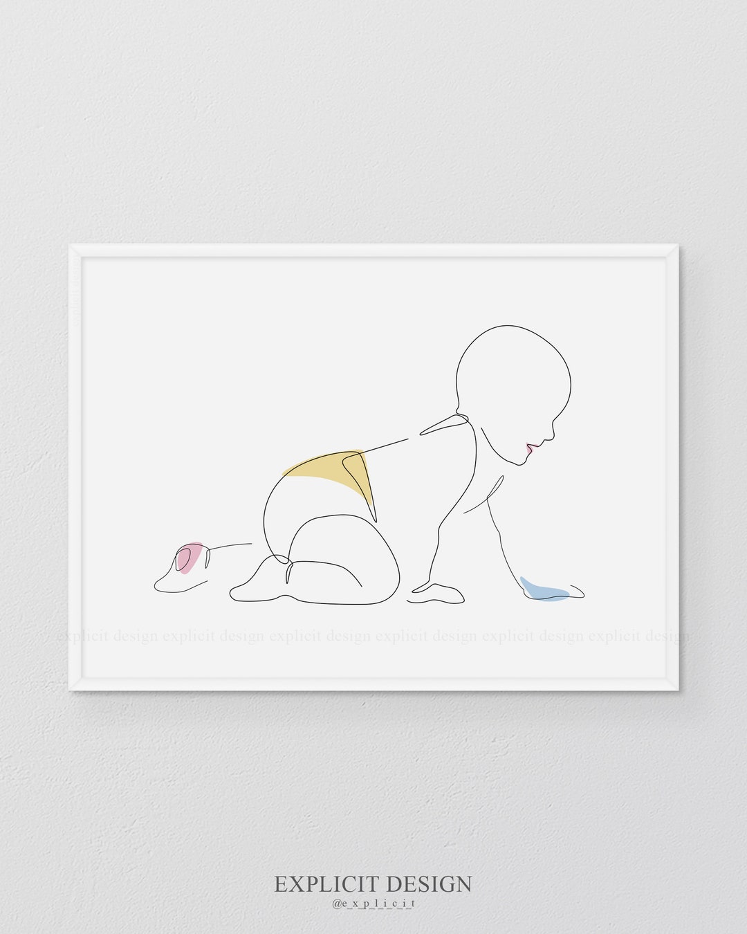 Baby Crawling Line Art Print, Minimalist Nursery Decor (digital ...