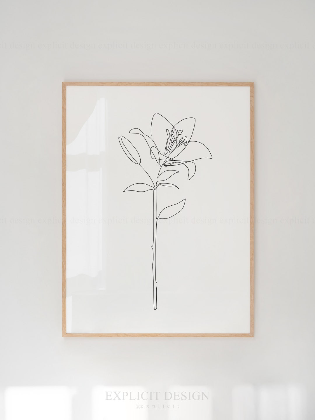 Abstract Printable One Line Lily Drawing, Minimalist Flower Branch Art ...