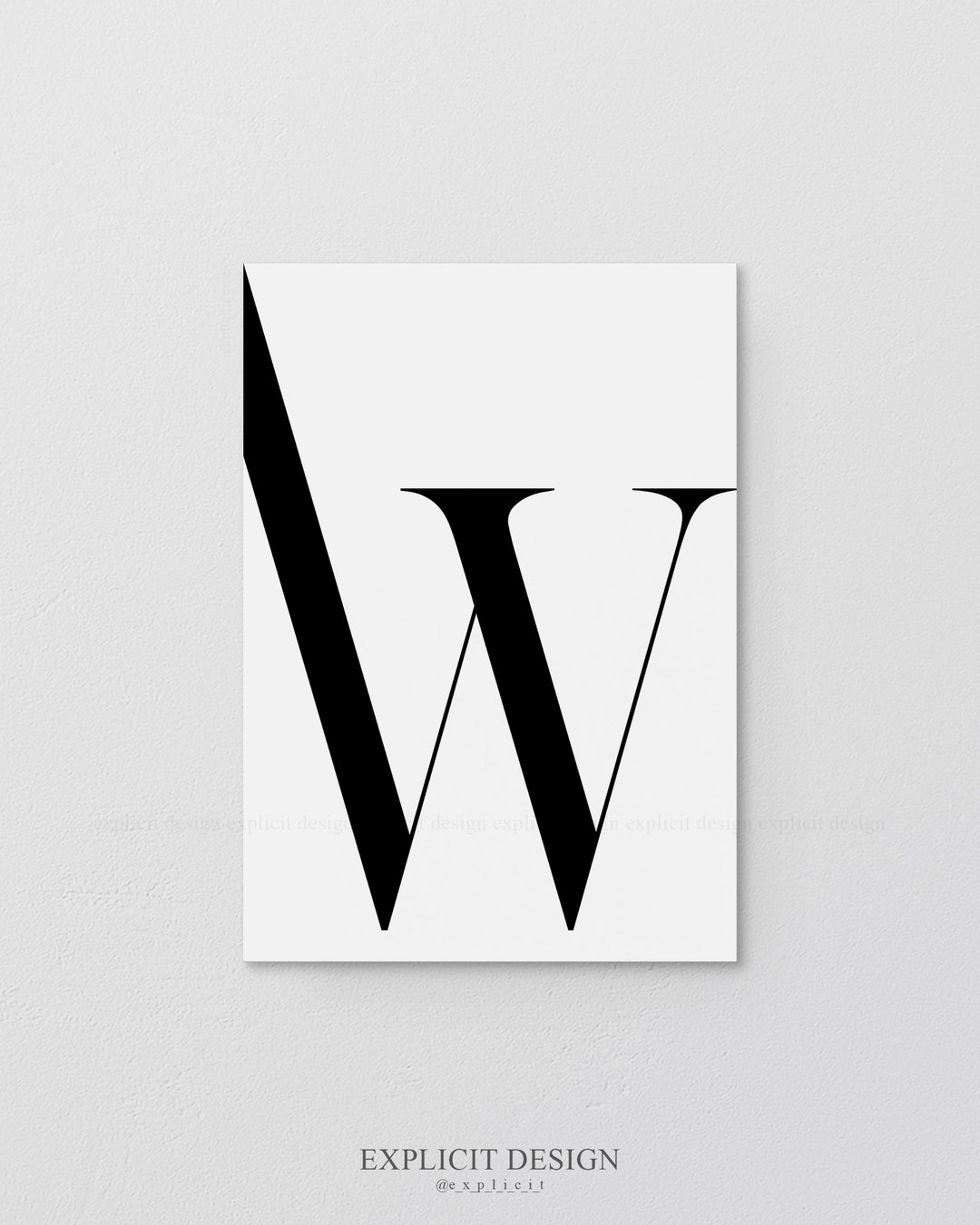 Large W Letter Printable, Monochrome Poster, Black and White Initials ...