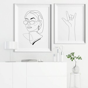 Printable 90s Inspired Drawing, Female Face Lines Illustration, One ...