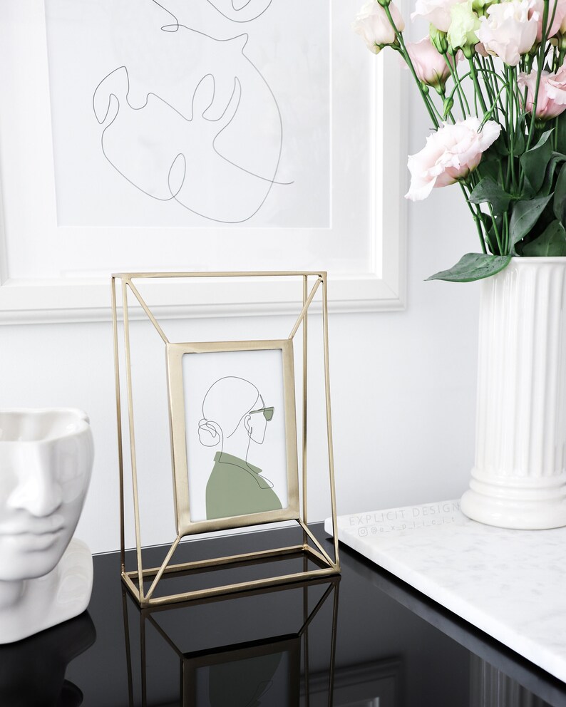 Printable Matcha Green Portrait Drawing Fashion Lady in Line | Etsy