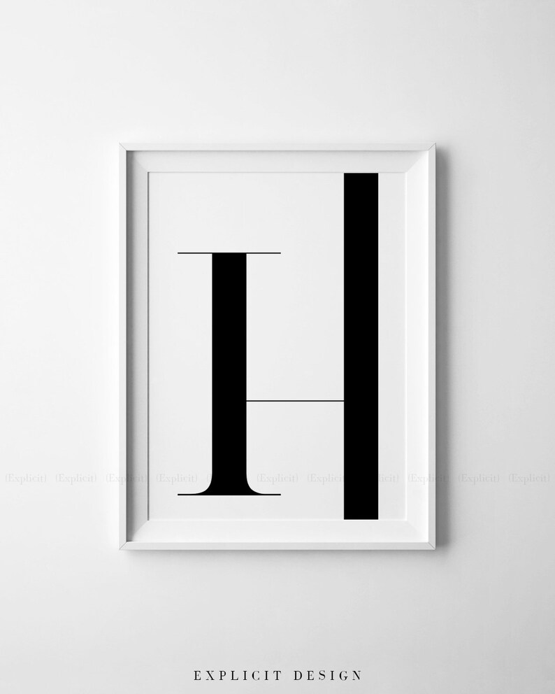 Letter H Print: Black Linear Font Initial (digital Download) - Etsy