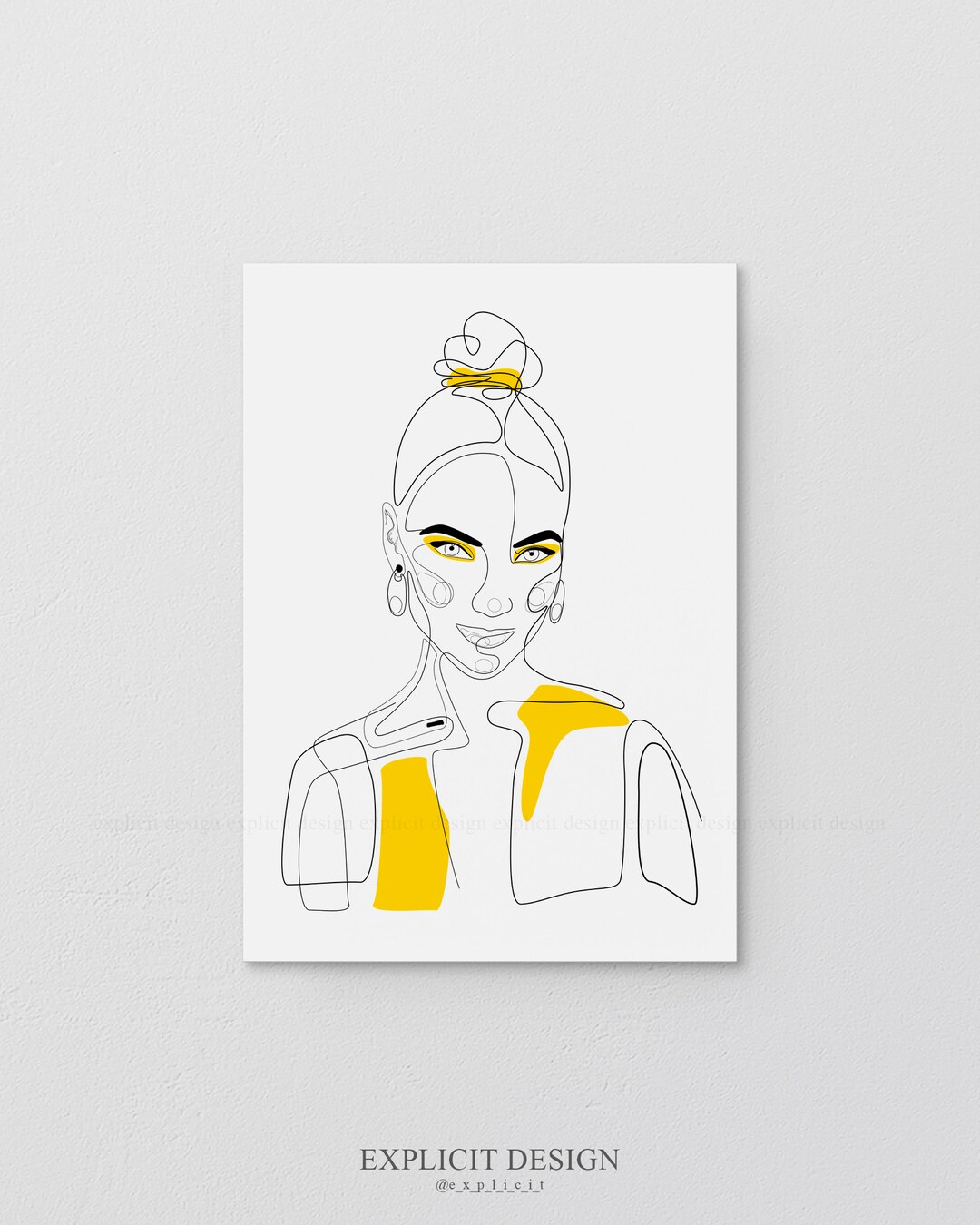 Printable Gold Colour Girl Portrait Illustration, Yellow Face Contour ...