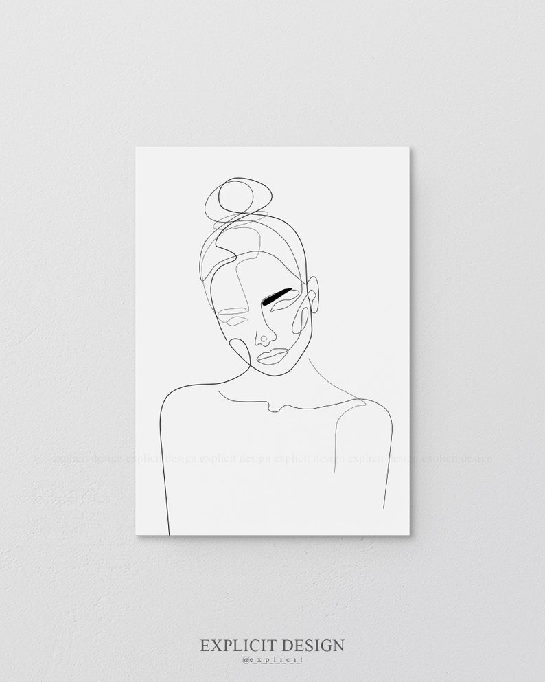 Printable Female Art in Fine Lines Thin One Line Print Black | Etsy
