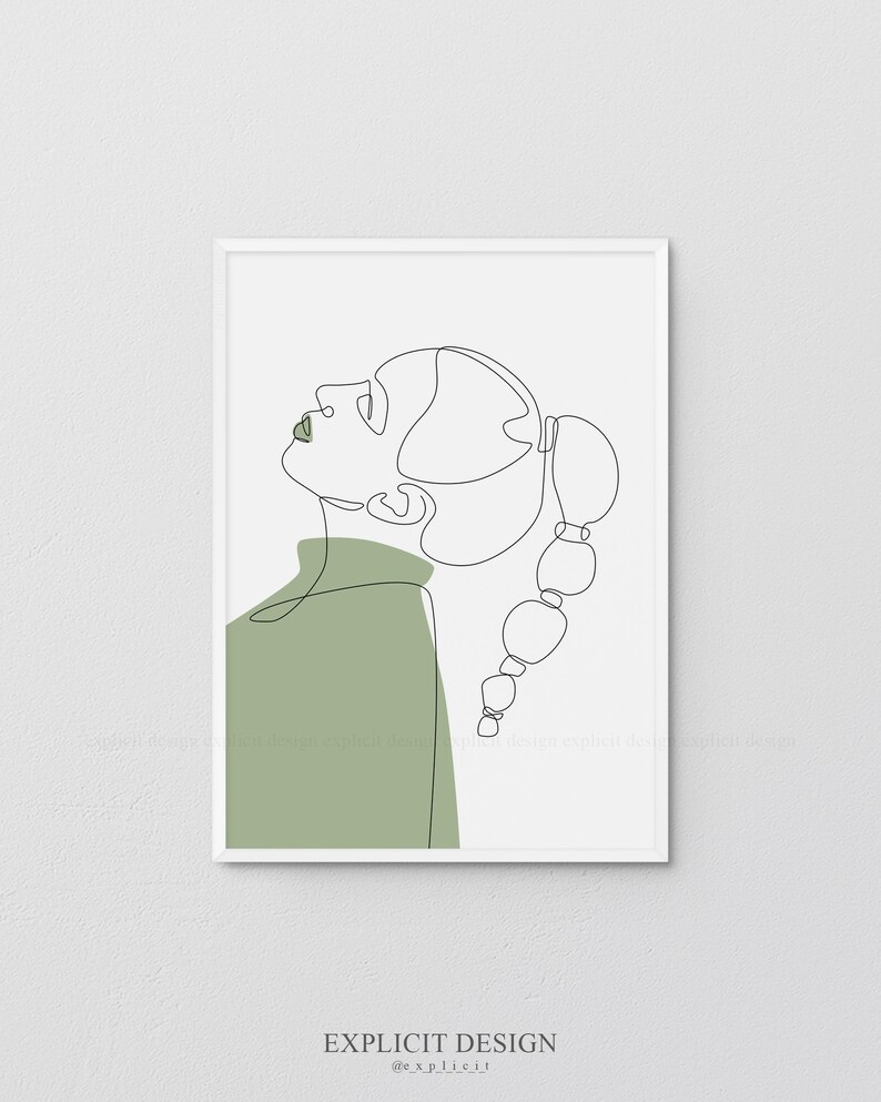 Printable Matcha Green Portrait Drawing Fashion Lady in Line - Etsy