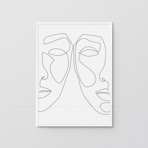One Line Face Printable Art, Woman Faces Print, Black White Artwork ...