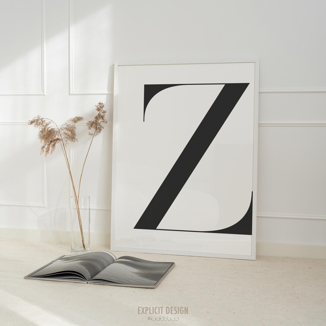 Large Z Letter Printable, Monochrome Poster, Black and White Initials ...