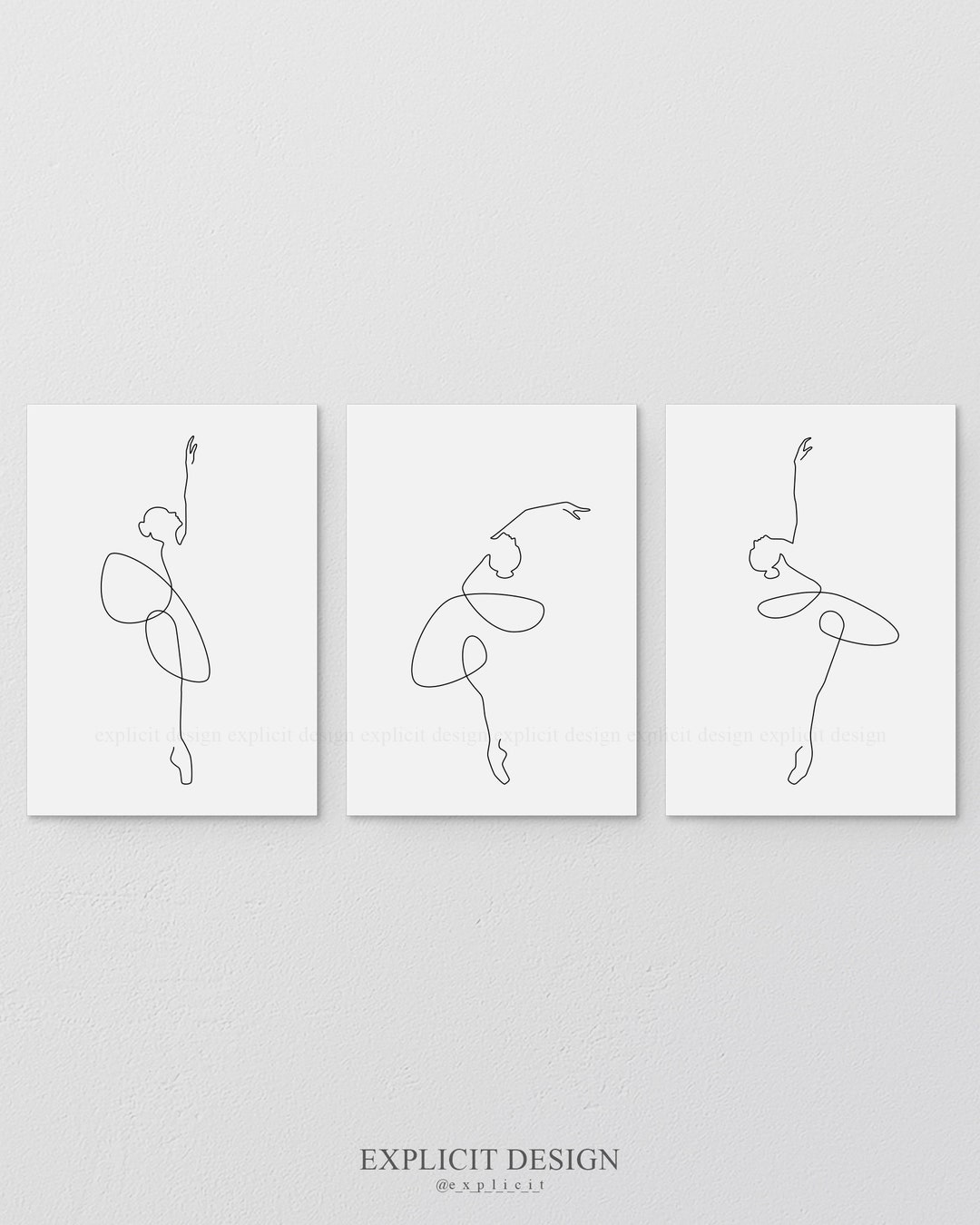 Printable Abstract Ballet Set of 3, One Continuous Line Print, Dancing ...