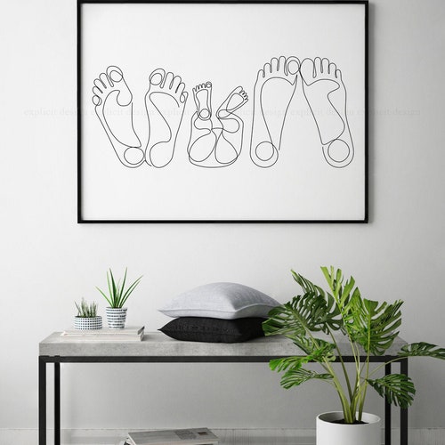 Family Feet Printable One Line Drawing Print Black White - Etsy