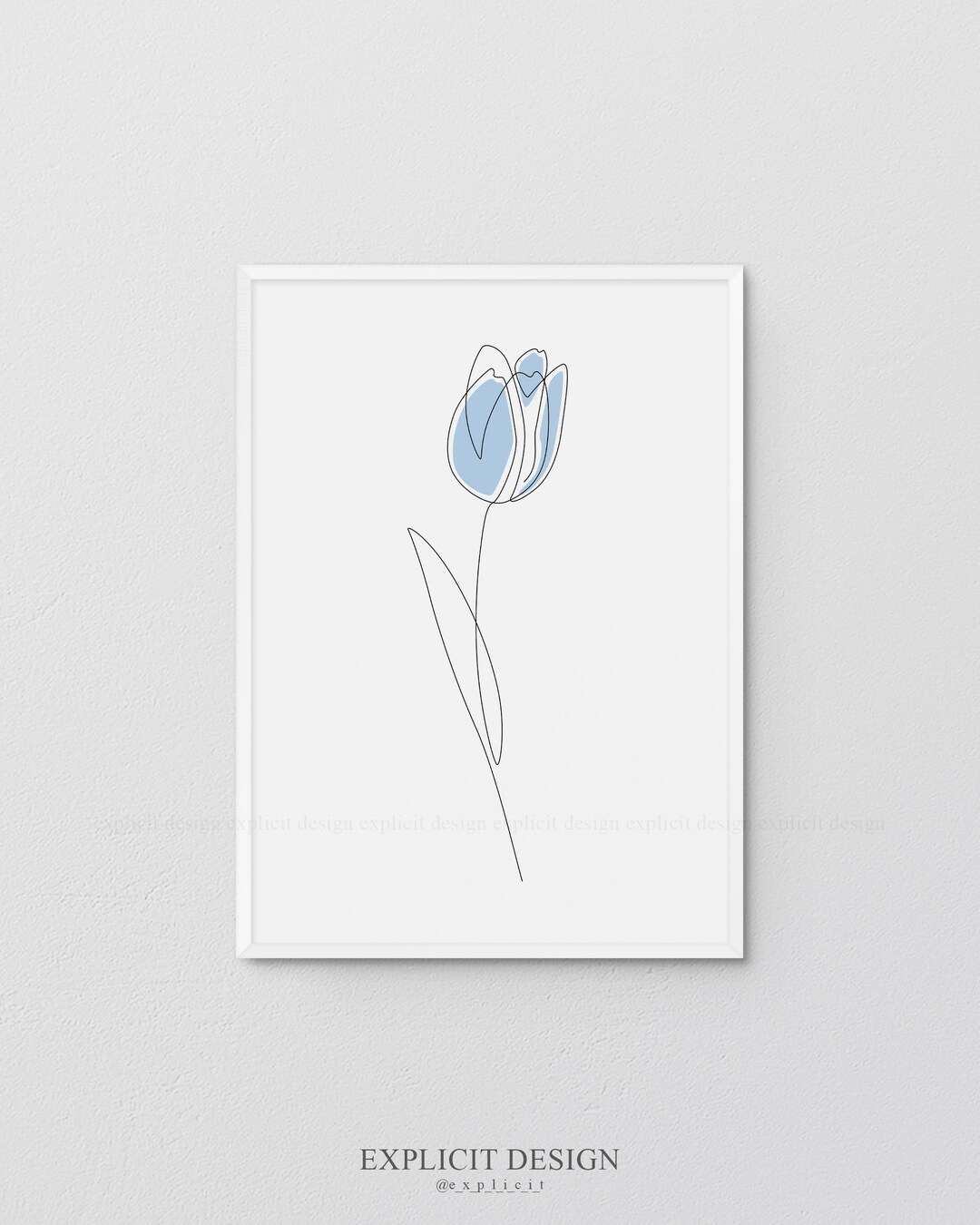 Printable Continuous Line Blue Tulip Drawing, Minimal Flower Art Print ...