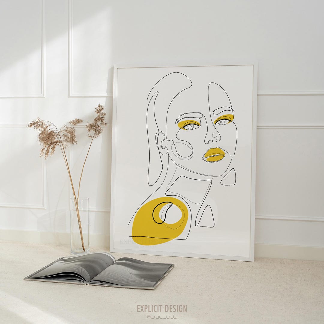 Mustard Yellow Woman Portrait Print | Abstract Line Art (digital ...