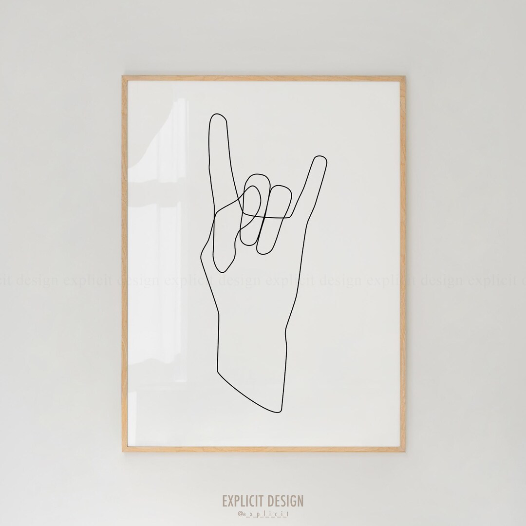 Rock on Hand Gesture Line Art Print: Minimalist Decor (digital Download ...