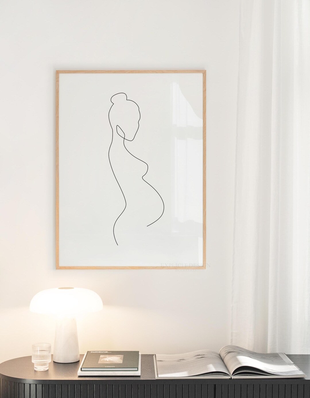 Printable Fine Line Baby Bump Contour Drawing Minimalist Pregnant Woman ...