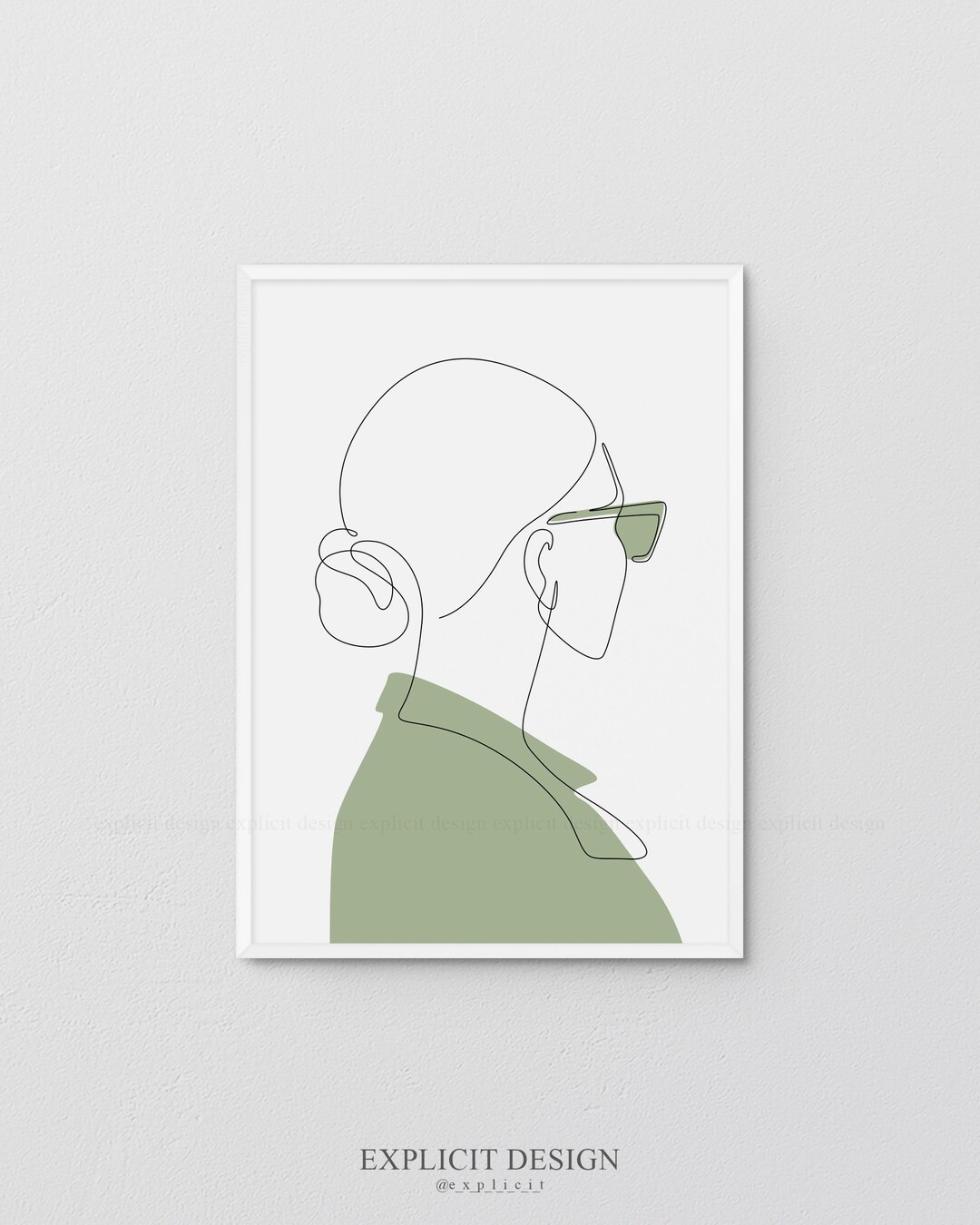 Printable Matcha Green Portrait Drawing, Fashion Lady in Line, Black ...