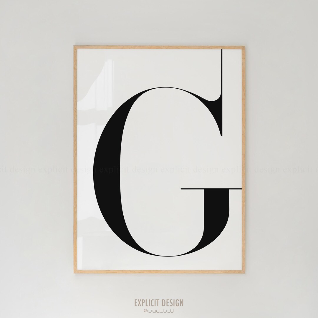 Capital G Letter Printable, Complementing Poster, Black White Initials ...