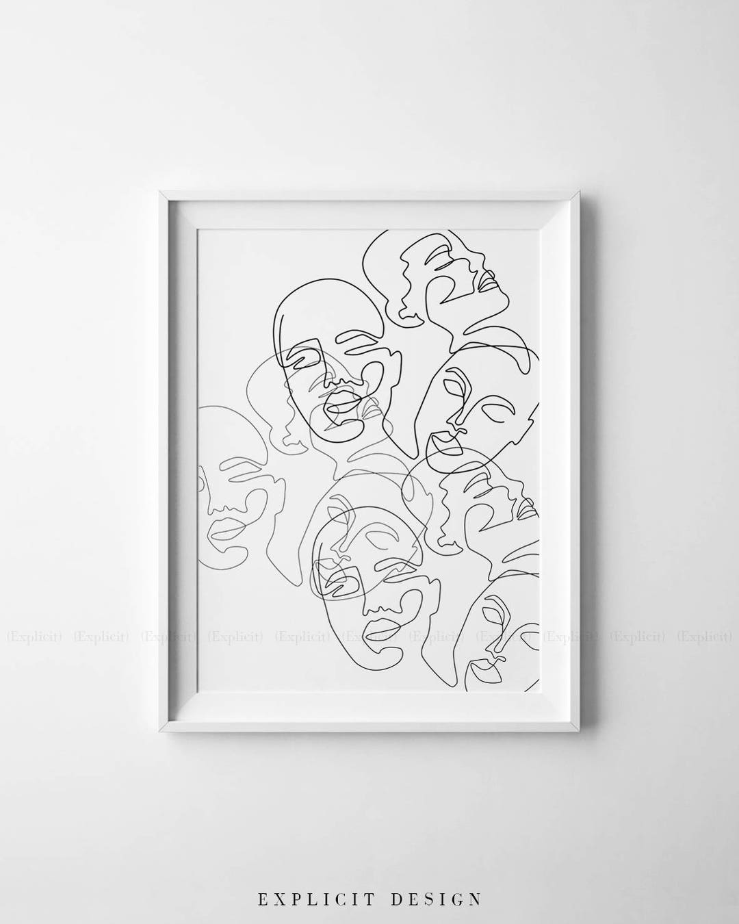 Printable One Line Faces Drawing, Minimalism Art Print, Black and White ...