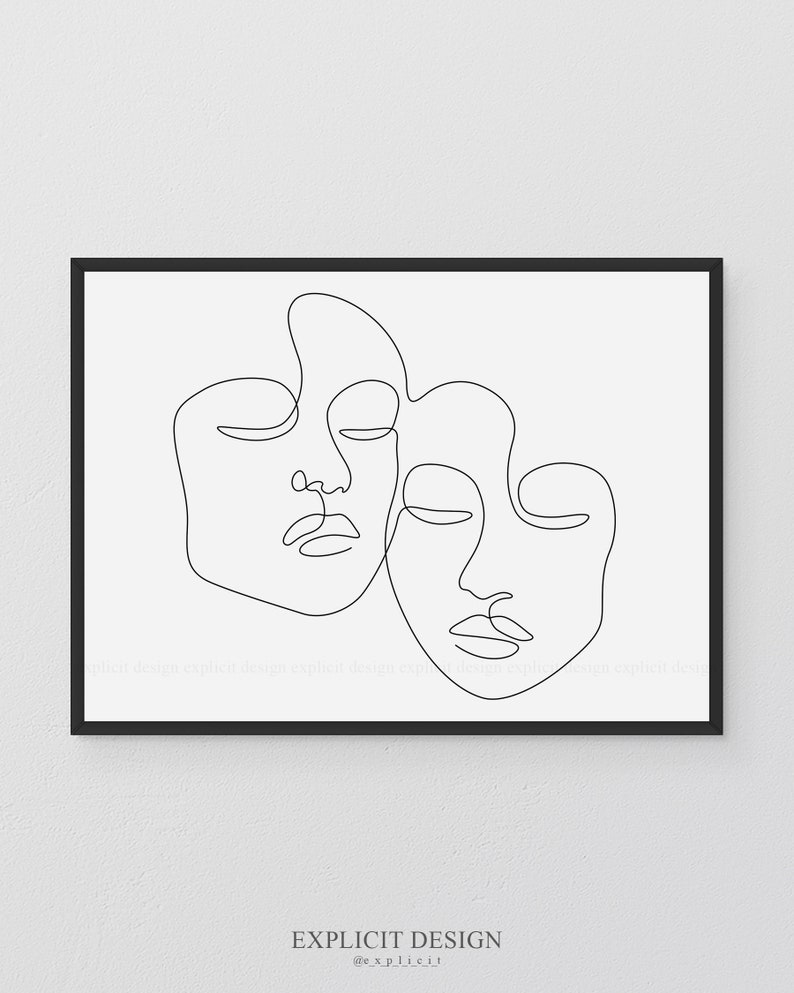 Afdrukbare eenregelige abstracte gezichtsschets, portrettekeningprint ...