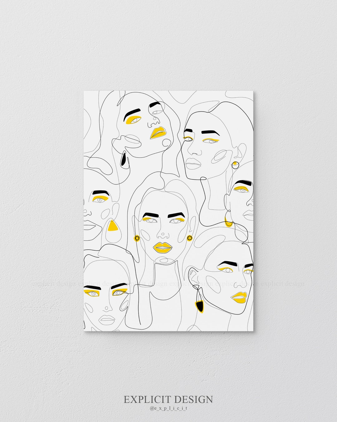 Printable Abstract Mustard Yellow Face Illustration, Minimal Pattern ...