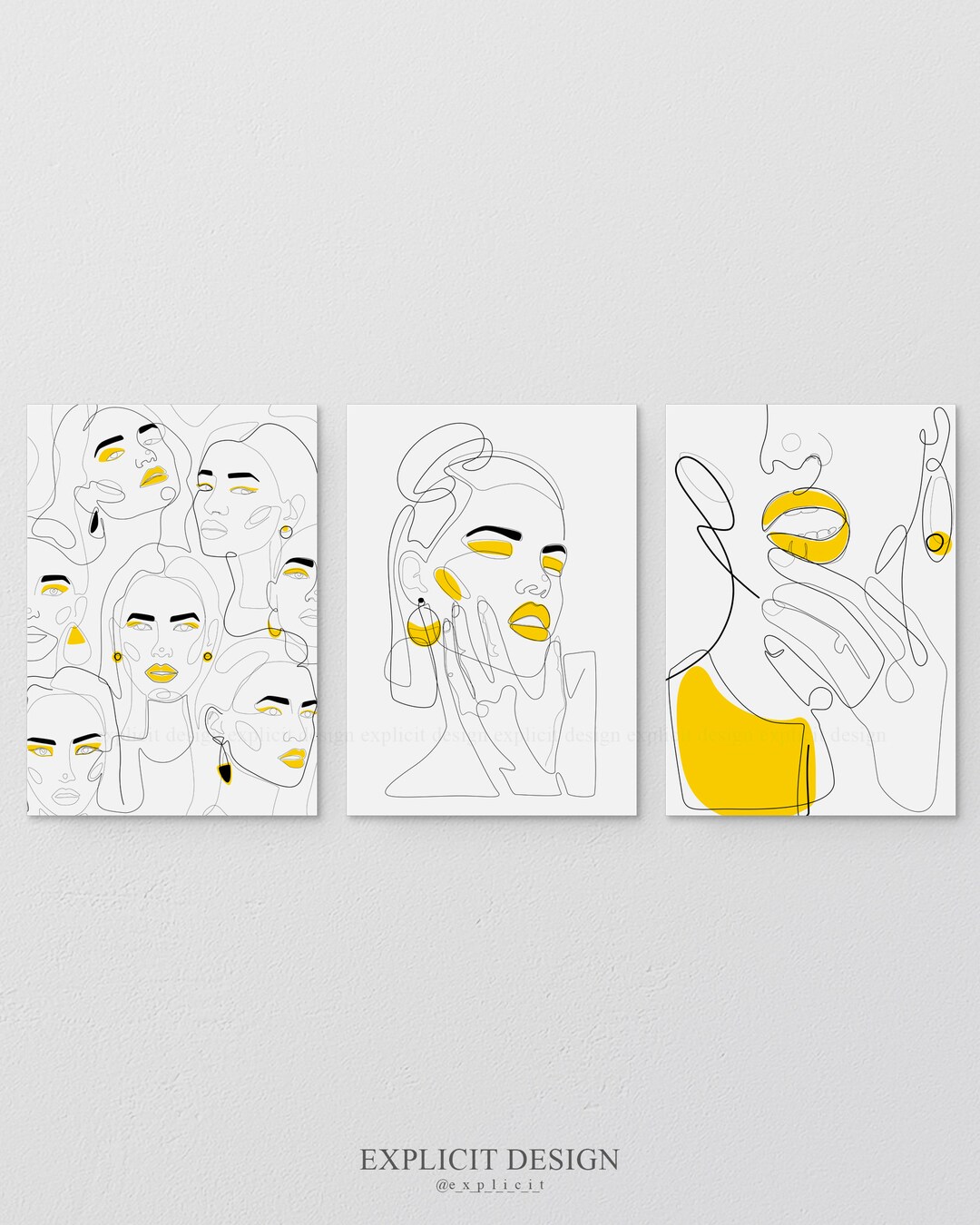 Printable Abstract Face Set of 3, Female Line Sketch Print, Minimalist ...