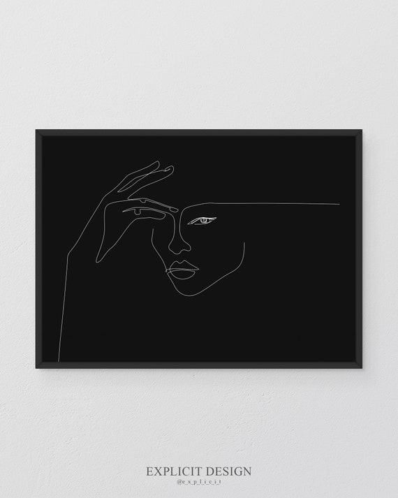 Printable Lady Portrait Line Drawing Figurative Hand On Face | Etsy