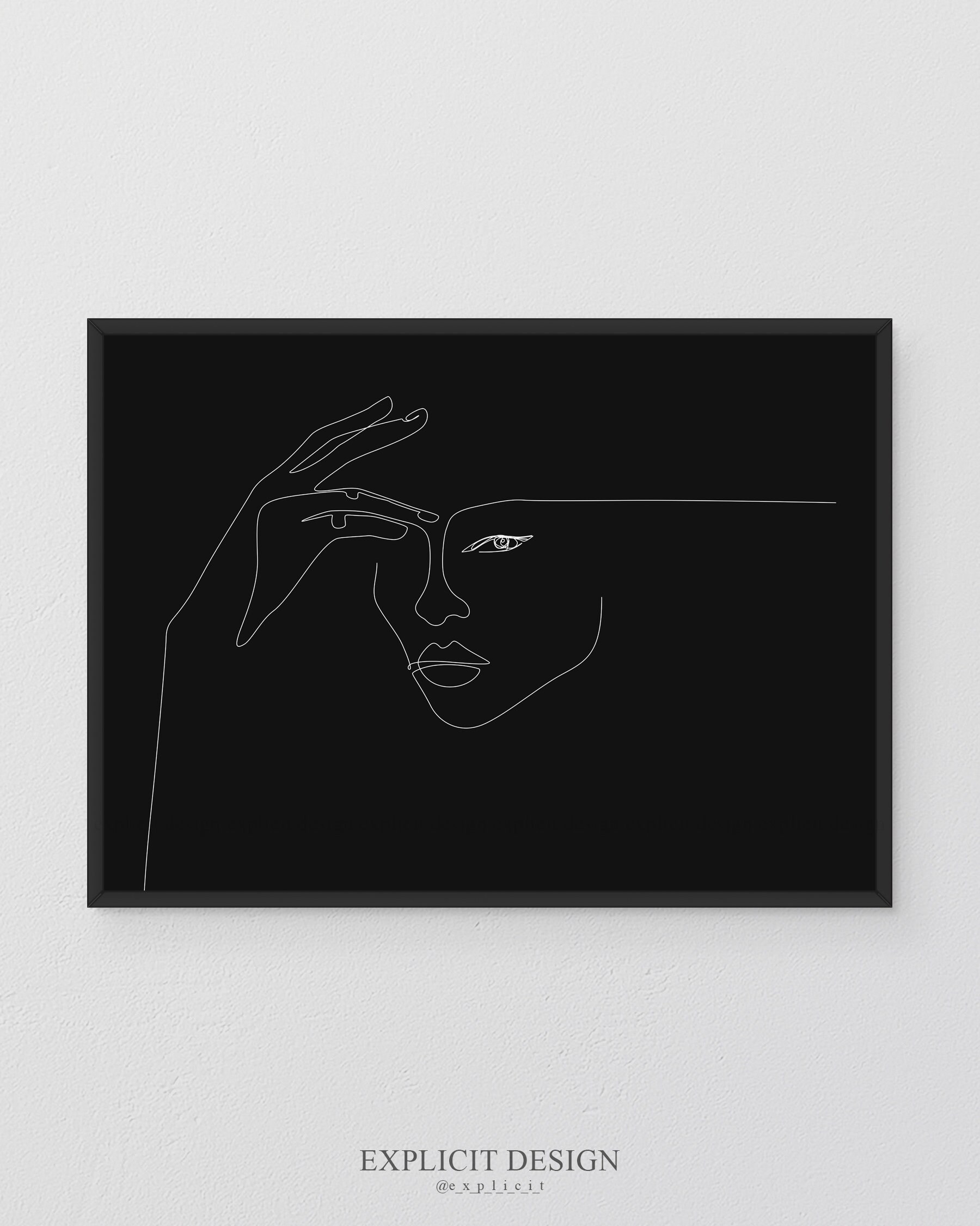 Printable Lady Portrait Line Drawing Figurative Hand on Face - Etsy