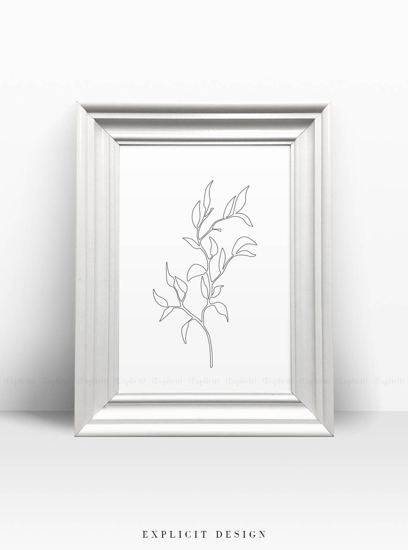 One-line Branch Printable Abstract Wooden Art White Winter - Etsy