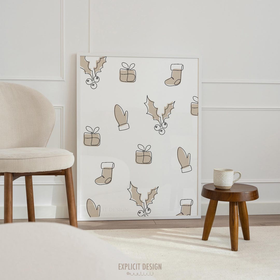 Printable Line Christmas Pattern Drawing, Digital Minimalistic Holiday ...