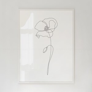 Printable Single Continuous Line Poppy Flower Drawing, White Poppies ...
