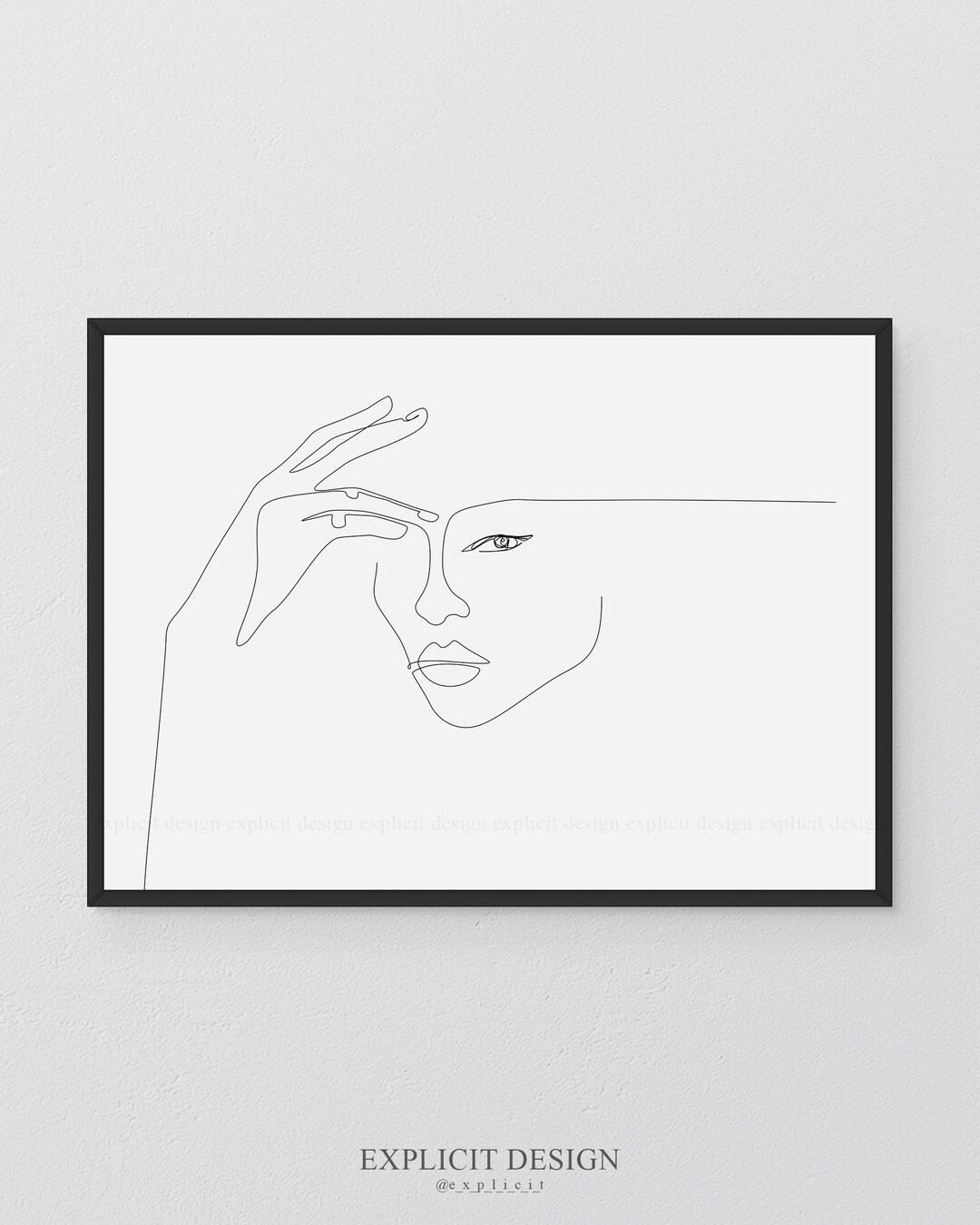 Finger Touch Contour Drawing in Line Printable Print, Hand on Face ...