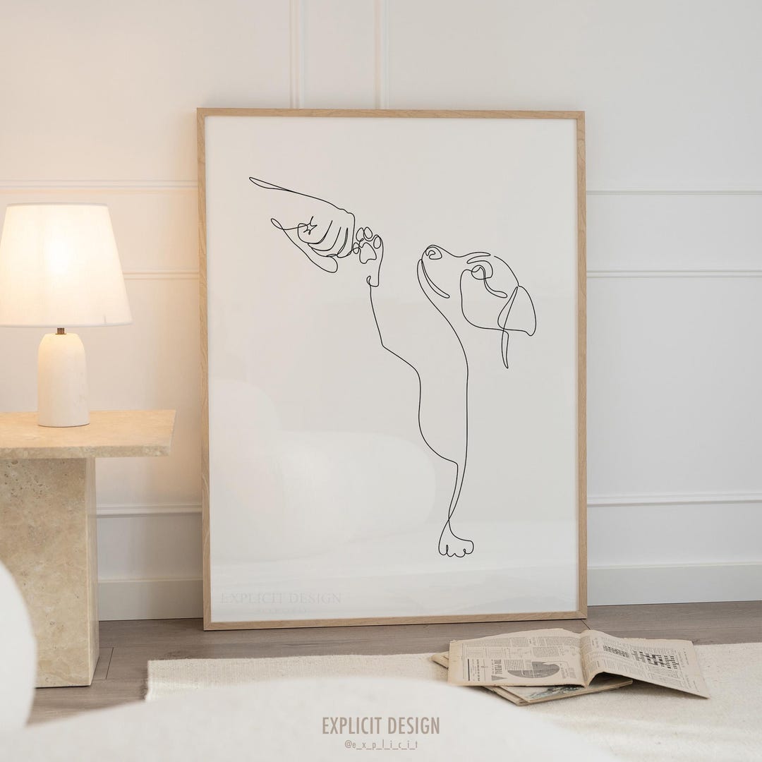 Dog & Owner Fist Bump Line Art Print: Minimalist Pet Lover Gift ...