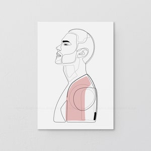 Printable Male Portrait Line Drawing, Manly Minimal Figurative Face ...