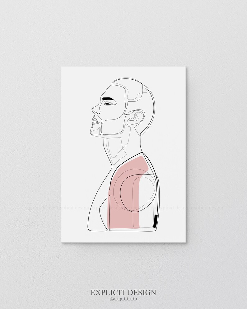 Printable Male Portrait Line Drawing Manly Minimal Figurative - Etsy