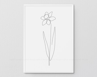 Printable One Fine Line Mustard Daffodil Flower Drawing | Etsy