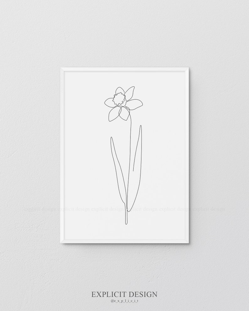 Printable One Fine Line Daffodil Flower Drawing Minimalist - Etsy