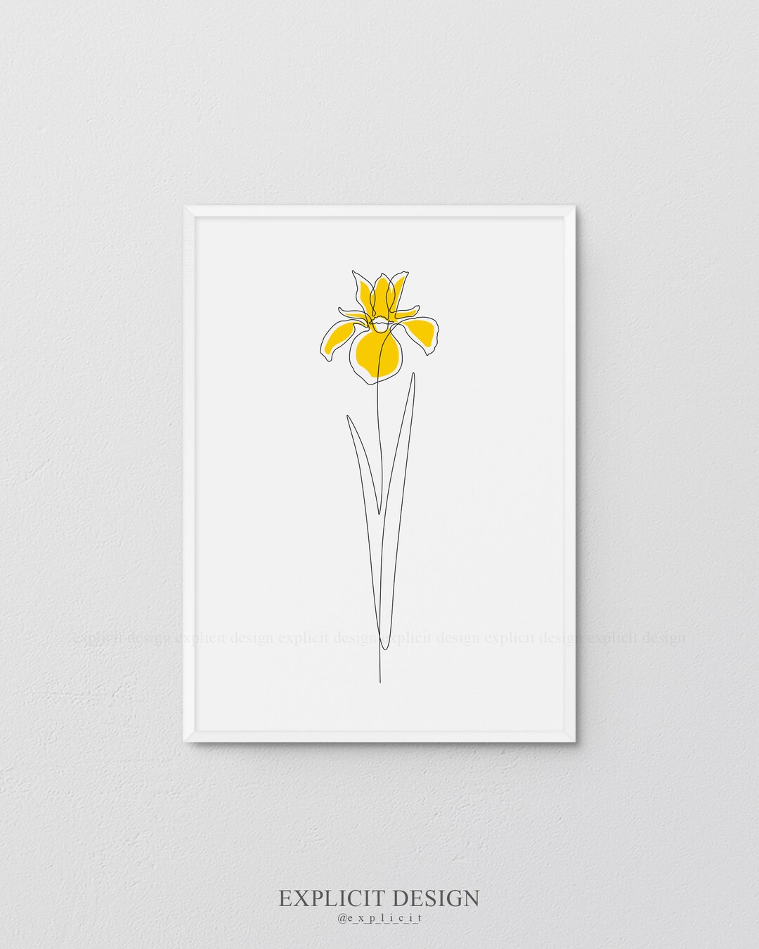 Printable One Fine Single Line Iris Flower Drawing, Minimalist Mustard ...