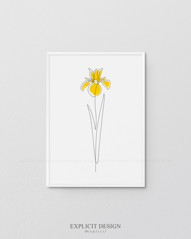 Printable One Fine Single Line Iris Flower Drawing Minimalist | Etsy