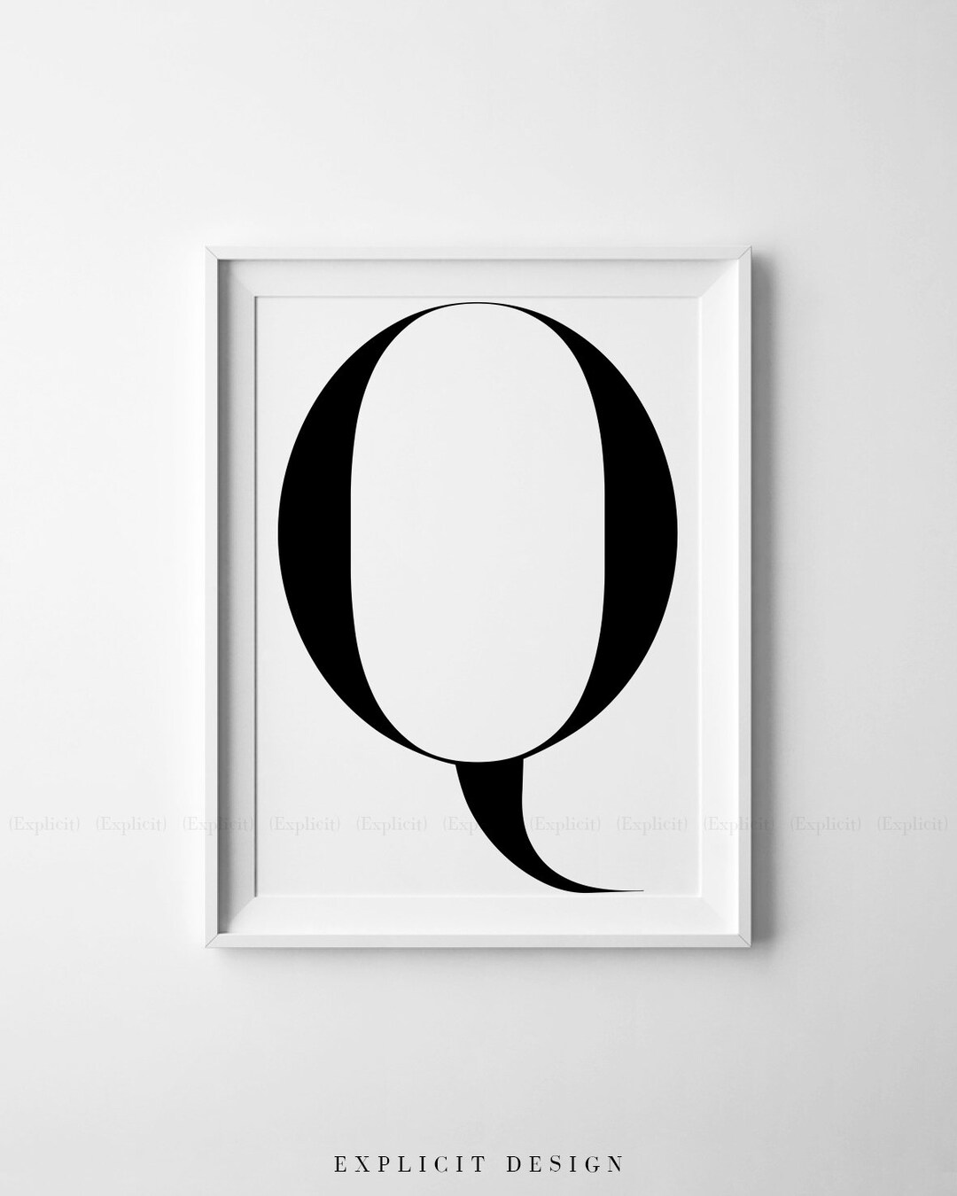 Large Q Letter Printable, Monochrome Poster, Black and White Initials ...