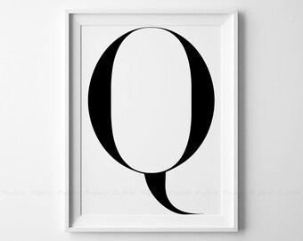 Large Q Letter Printable Monochrome Poster Black and White - Etsy