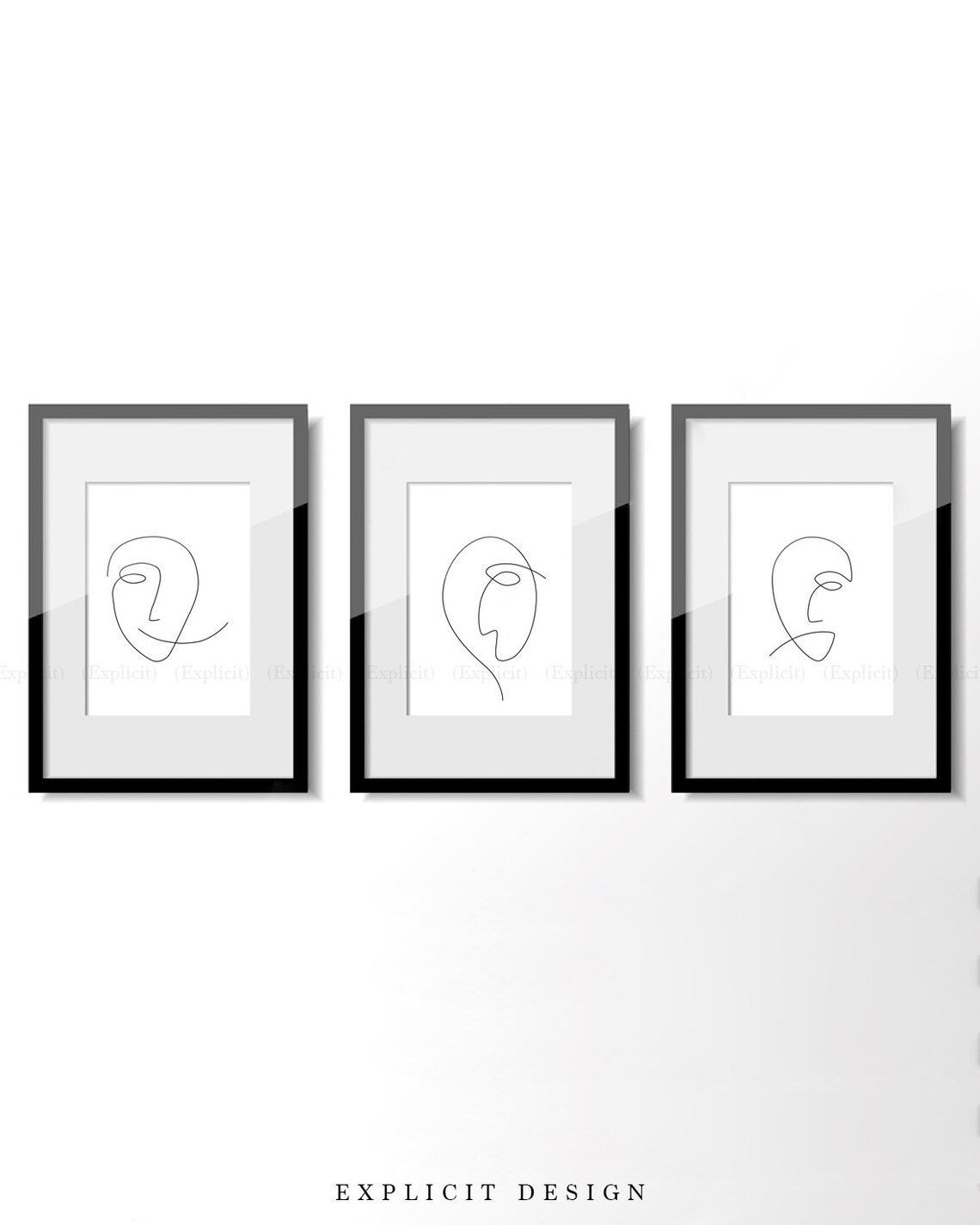 Printable Abstract Face Set of 3 One Continuous Line Print | Etsy