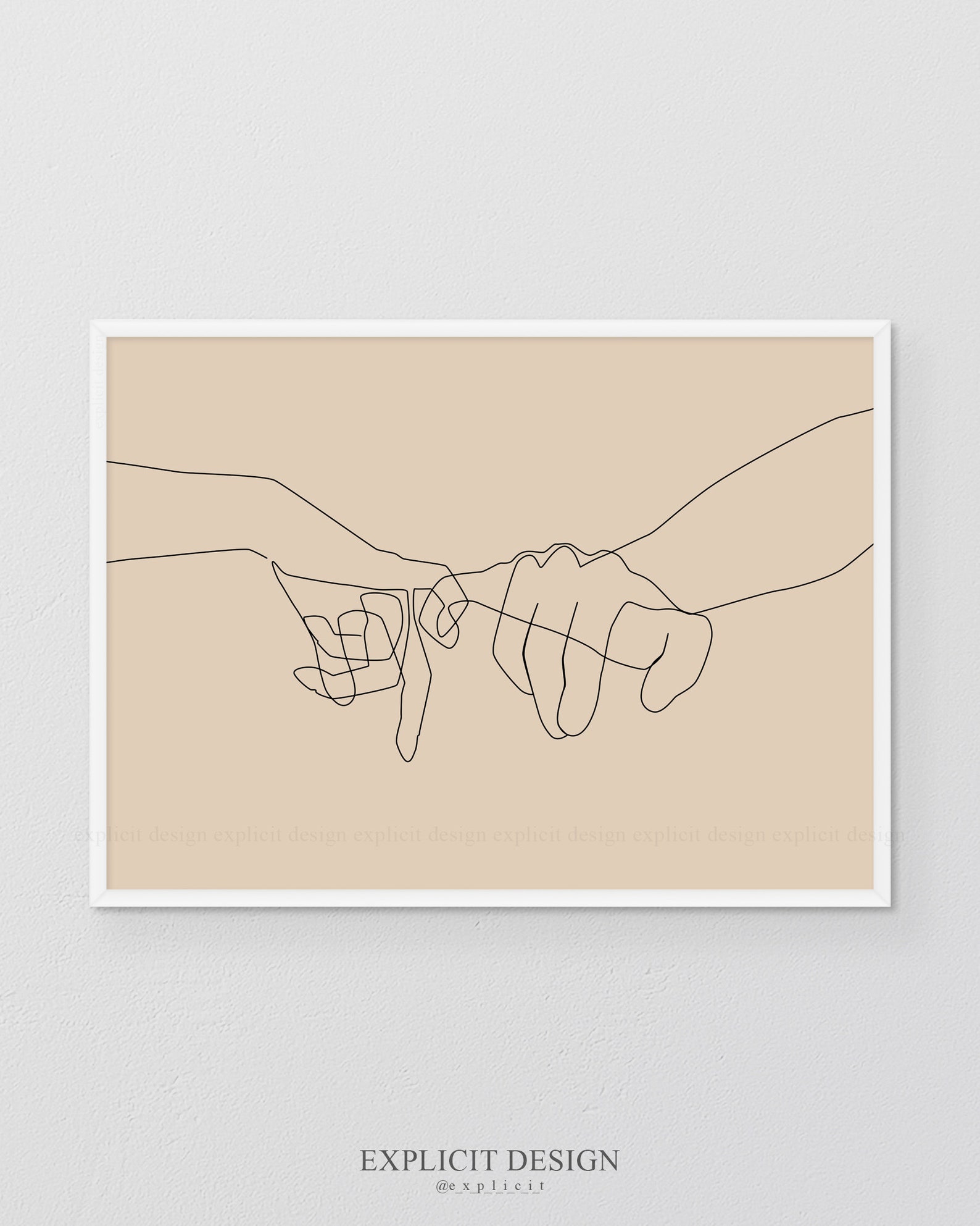 Pinky Swear Printable One Line Drawing Print Beige Hands | Etsy