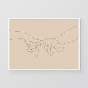 Pinky Swear Printable, One Line Drawing Print, Beige Hands Artwork ...