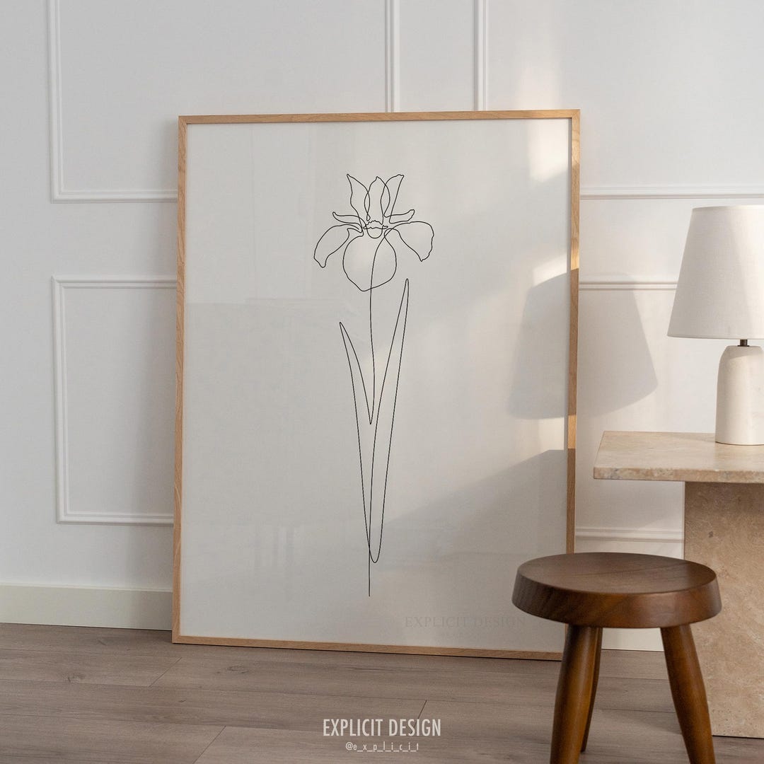 Printable One Fine Single Line Iris Flower Drawing | Minimalist ...