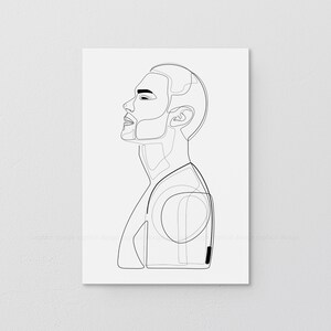 Printable Male Portrait Line Drawing, Manly Minimal Figurative Face ...