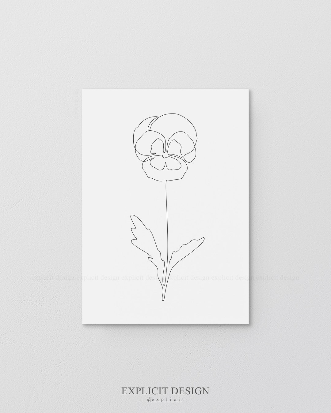 Printable One Fine Line Violet Flower Drawing, Minimalist Blossom Print ...