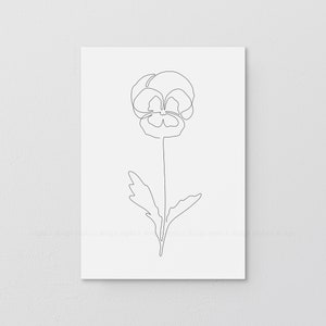 Printable One Fine Line Violet Flower Drawing, Minimalist Blossom Print ...