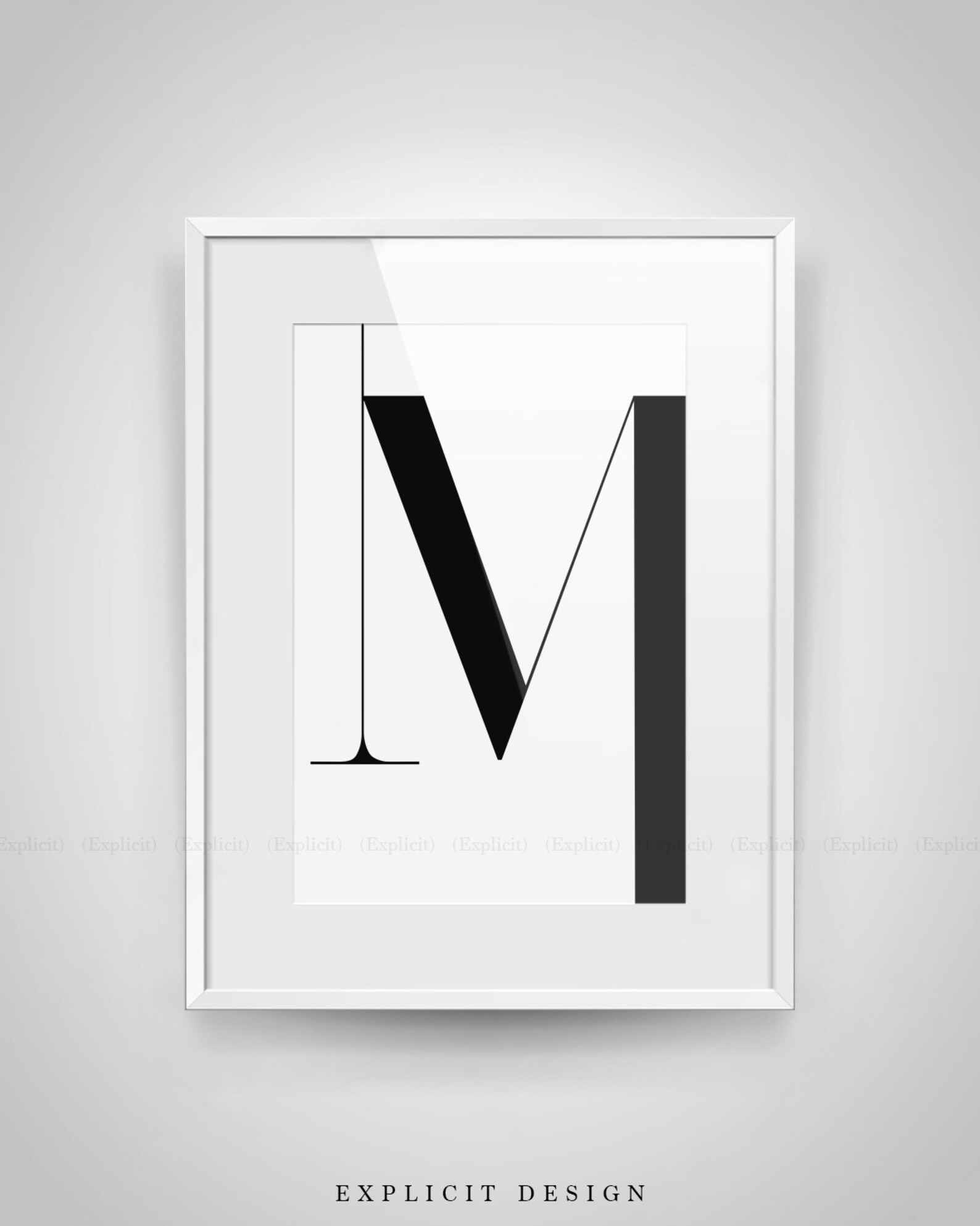 Large M Letter Printable Monochrome Poster Black and White - Etsy